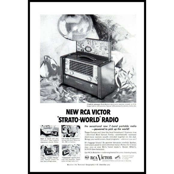 RCA | Art | 953 Rca Victor Stratoworld Radio Vintage Print Ad Christmas ...